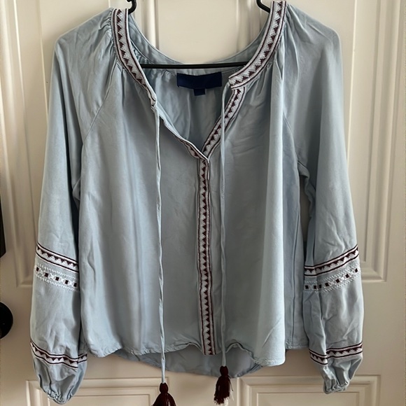 Blue Rain | Tops | 52 Blue Rain Light Blue Tunic Blouse With Brown And ...